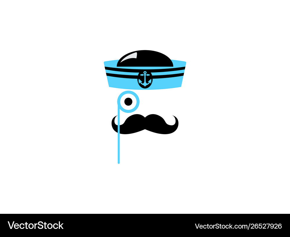 Marine head with hat monocle eye and mustache Vector Image
