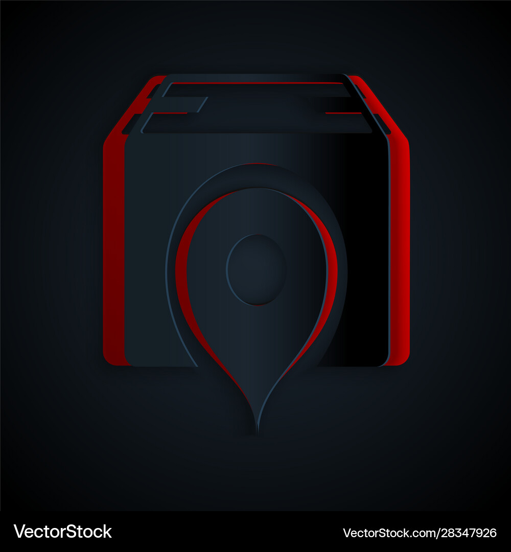 Paper cut location with cardboard box icon Vector Image