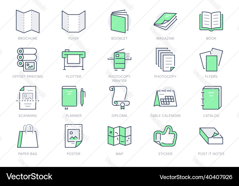 Printing house line icons Royalty Free Vector Image