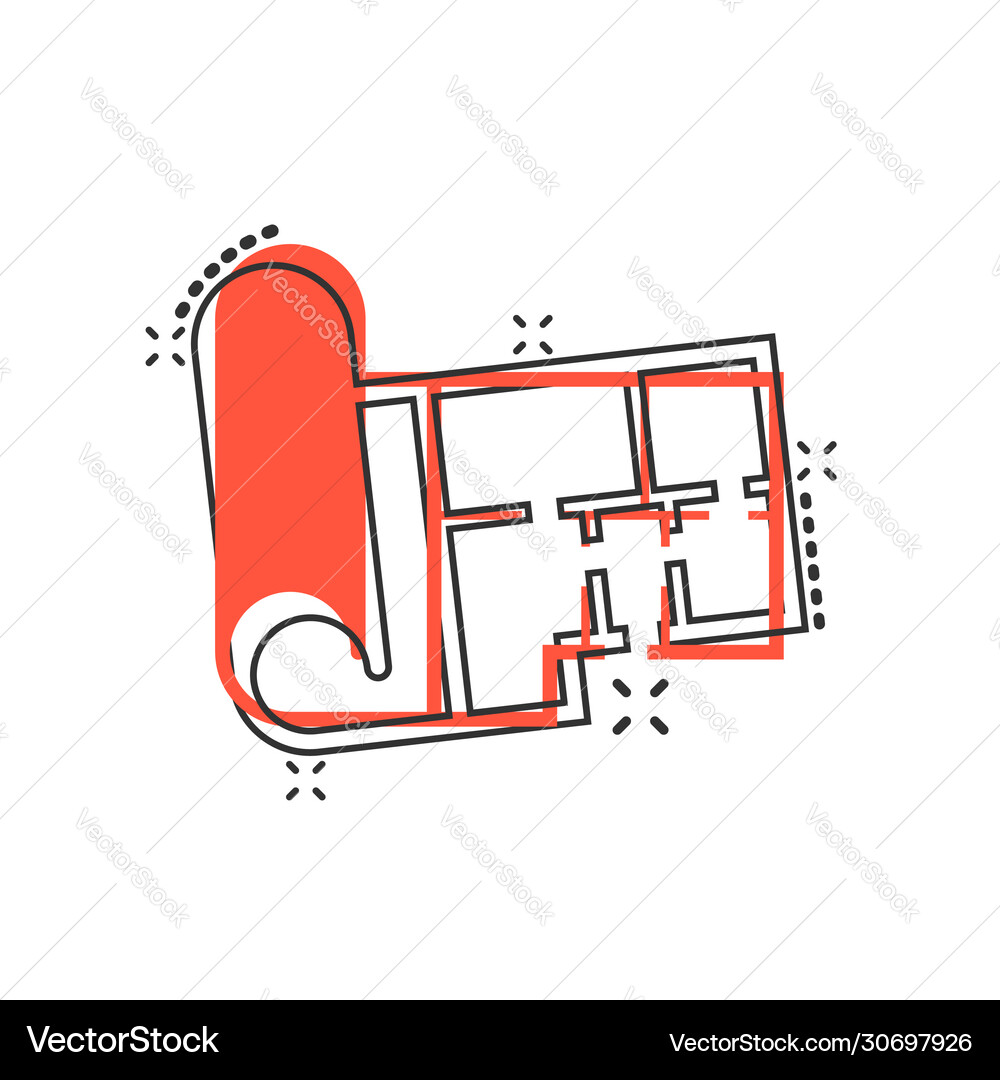 Room plan icon in comic style blueprint cartoon Vector Image