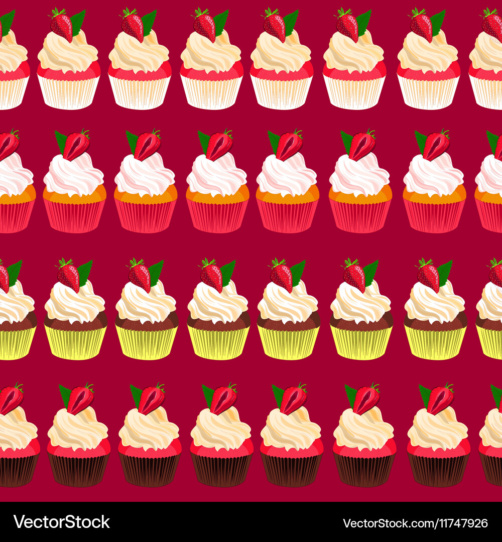 Strawberry cupcake seamless Royalty Free Vector Image