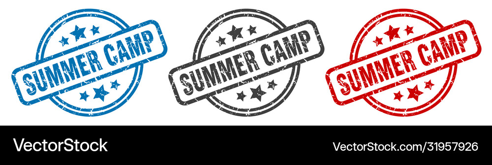 Summer camp stamp round isolated sign Royalty Free Vector