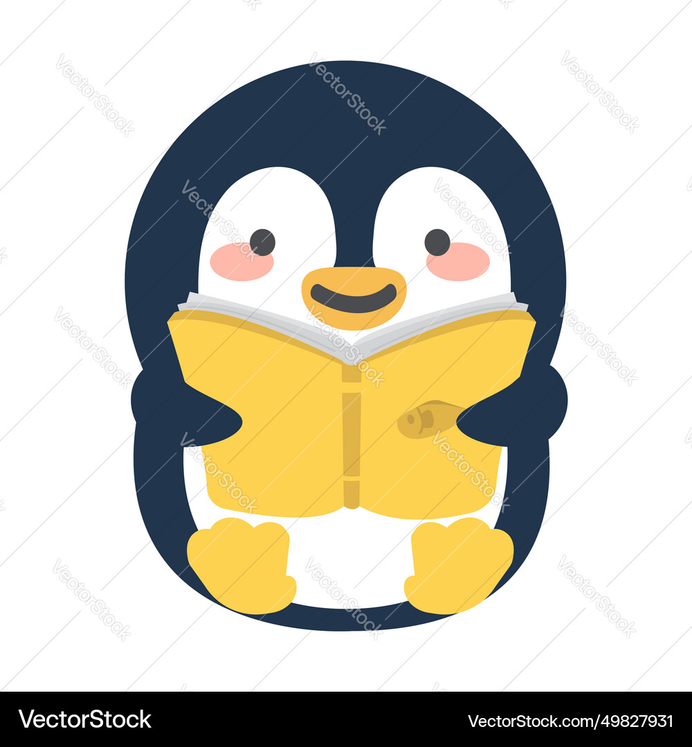 Cute penguin reading book cartoon Royalty Free Vector Image
