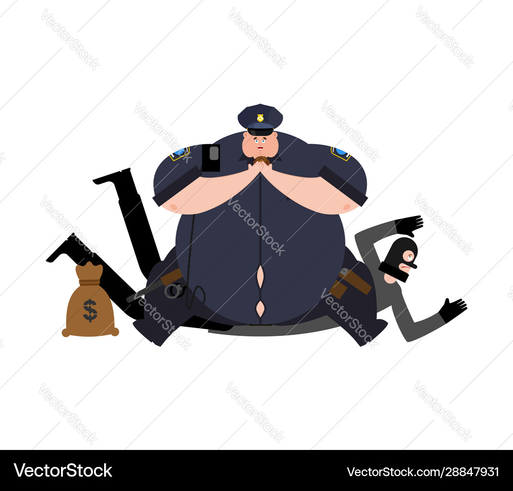 Fat cop and robber detention thick policeman and Vector Image