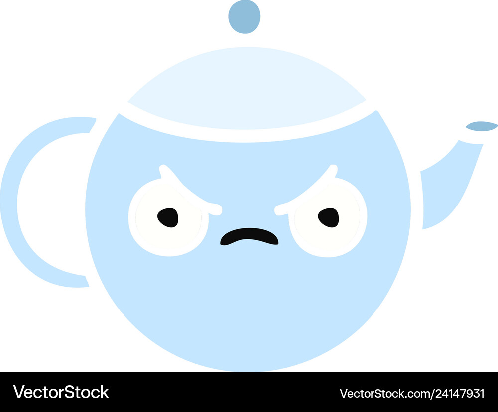 Flat color retro cartoon angry tea pot Royalty Free Vector