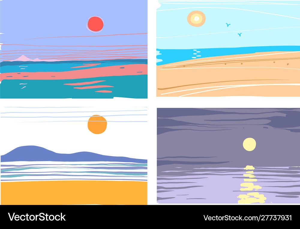 Hand drawn abstract sea landscape collection Vector Image