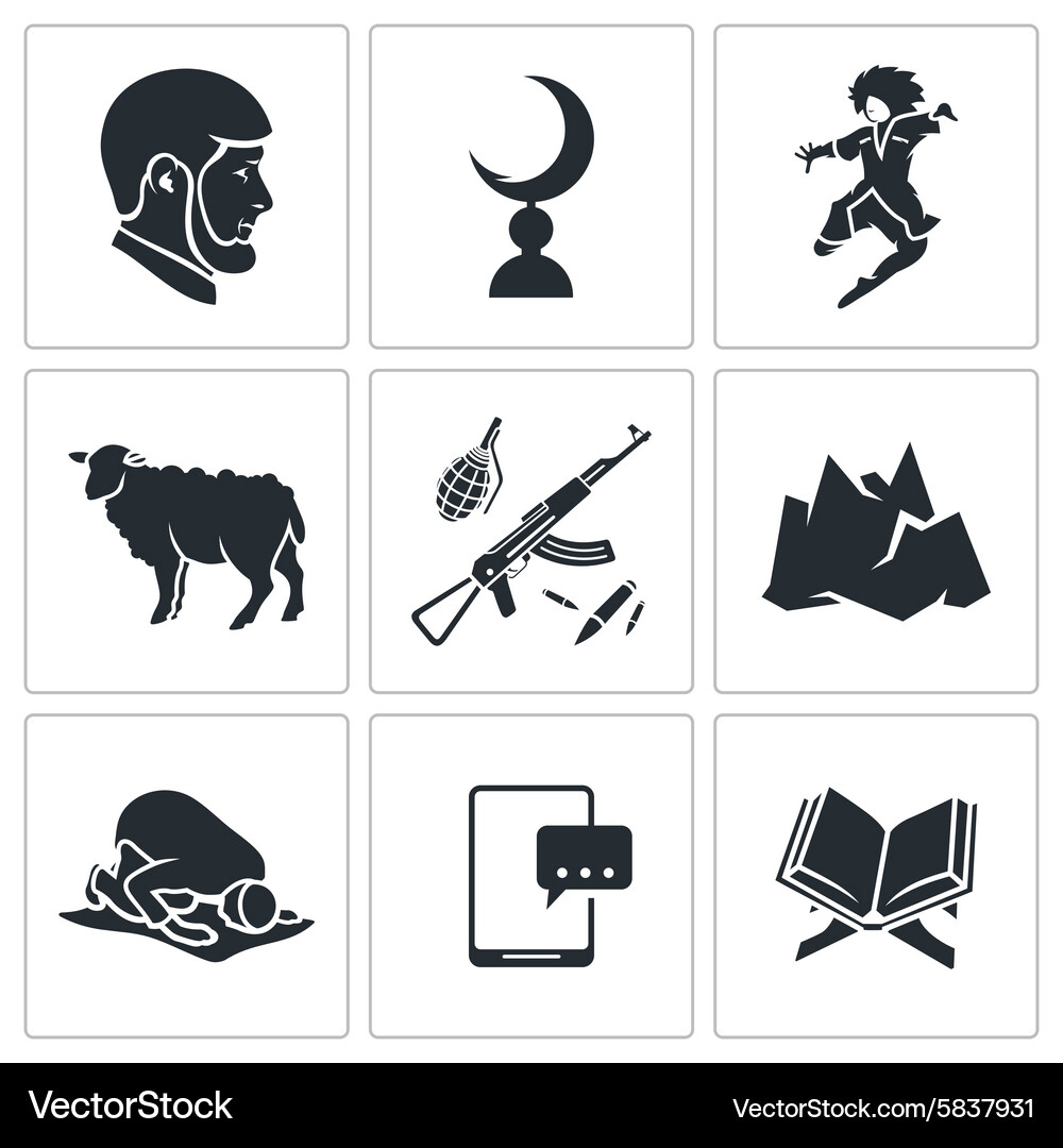 Islam in chechnya icons set Royalty Free Vector Image