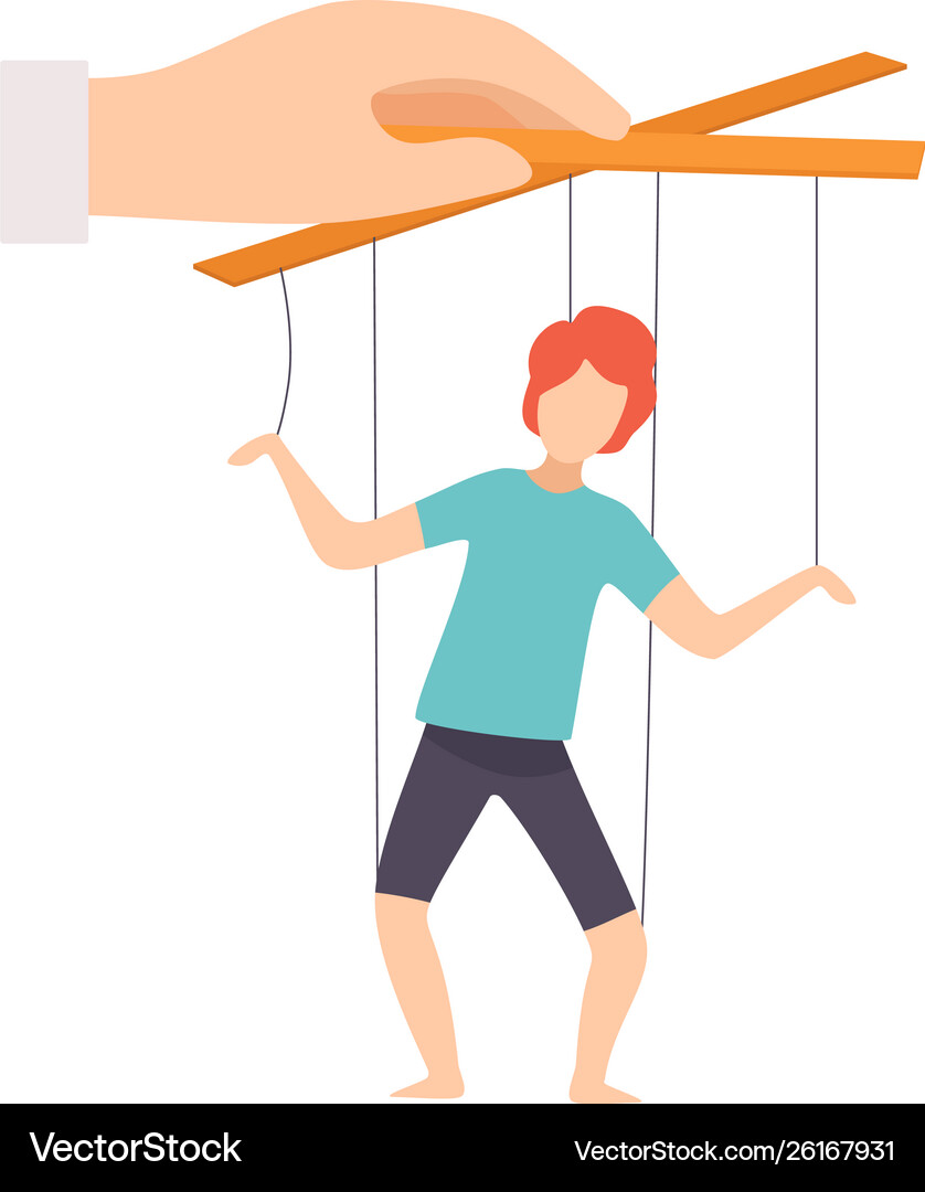Male marionette on ropes controlled hand Vector Image