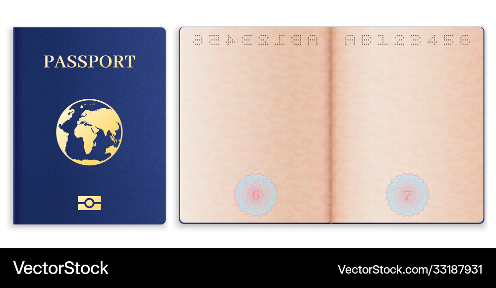 Passport mockup realistic blank open pages paper Vector Image
