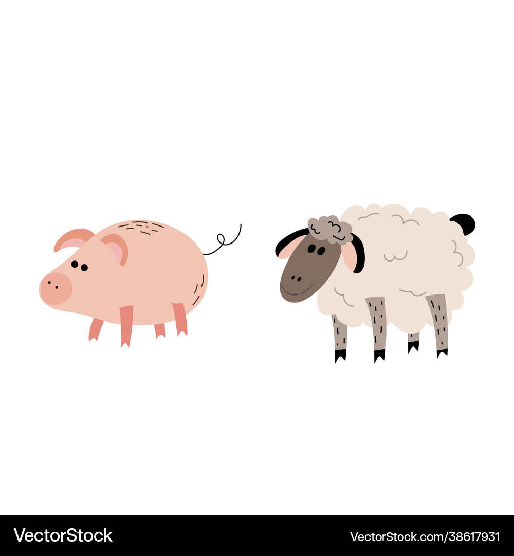 Set farm animals pig and sheep Royalty Free Vector Image