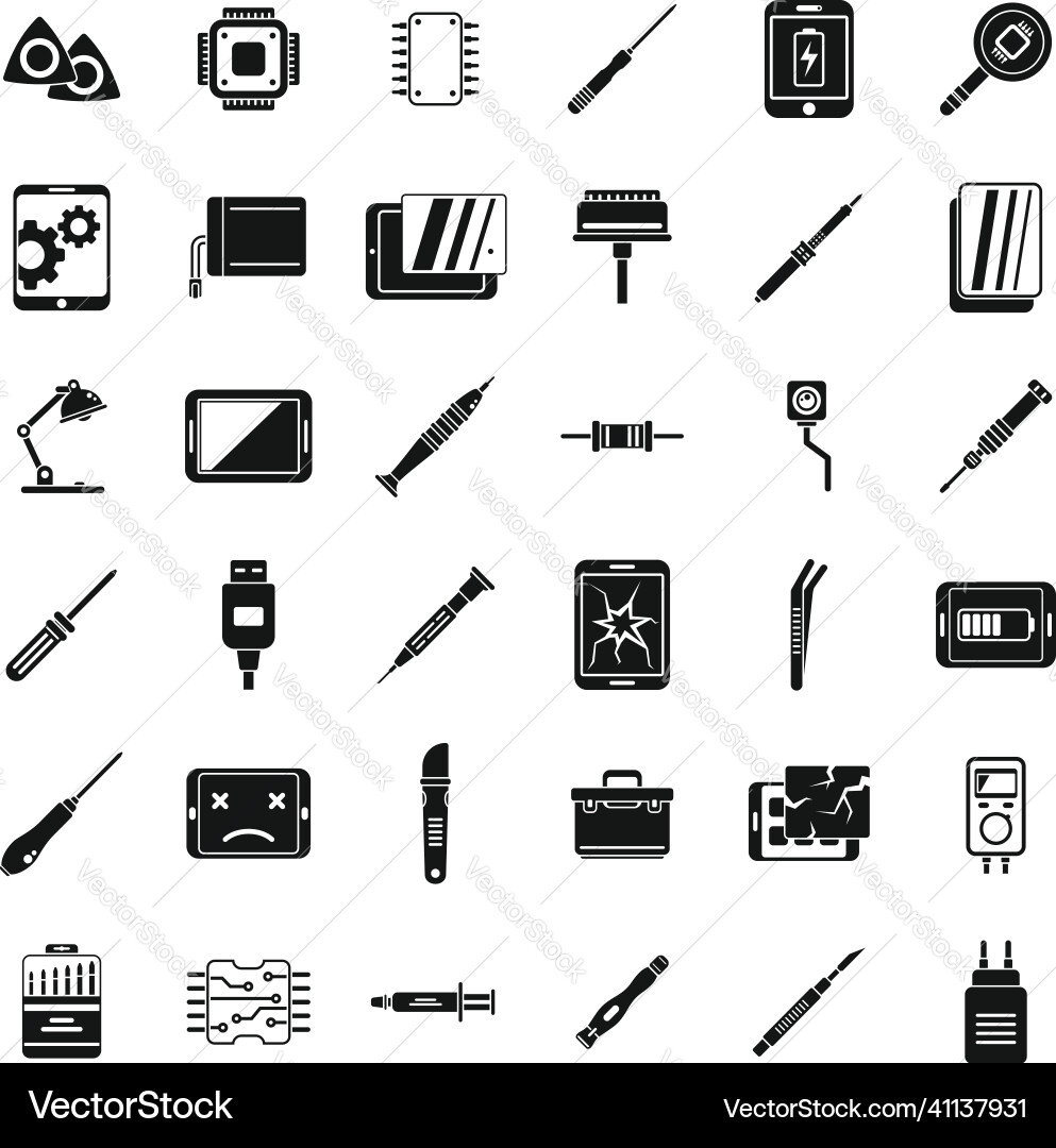 Tablet repair icons set simple break head Vector Image