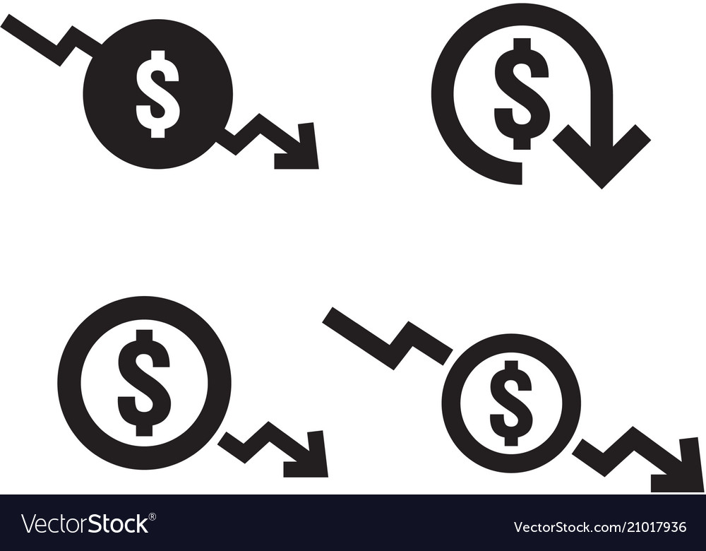 Dollar decrease icon set money symbol with arrow Vector Image