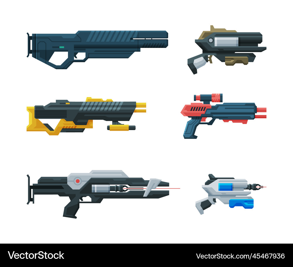 Futuristic weapons blaster and gun with laser Vector Image