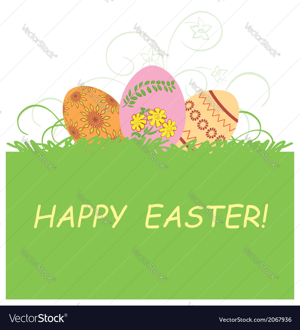 Green background with easter eggs - happy easter Vector Image