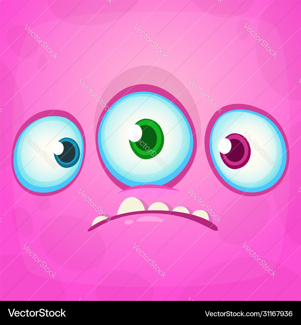 Sad cartoon monster face with three eyes Vector Image