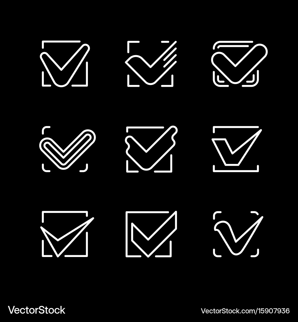Set line icons of check mark Royalty Free Vector Image