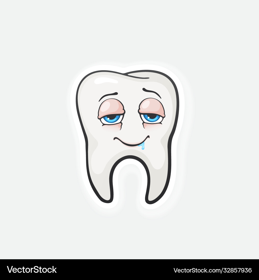 Sticker happy drunk tooth with eyes Royalty Free Vector