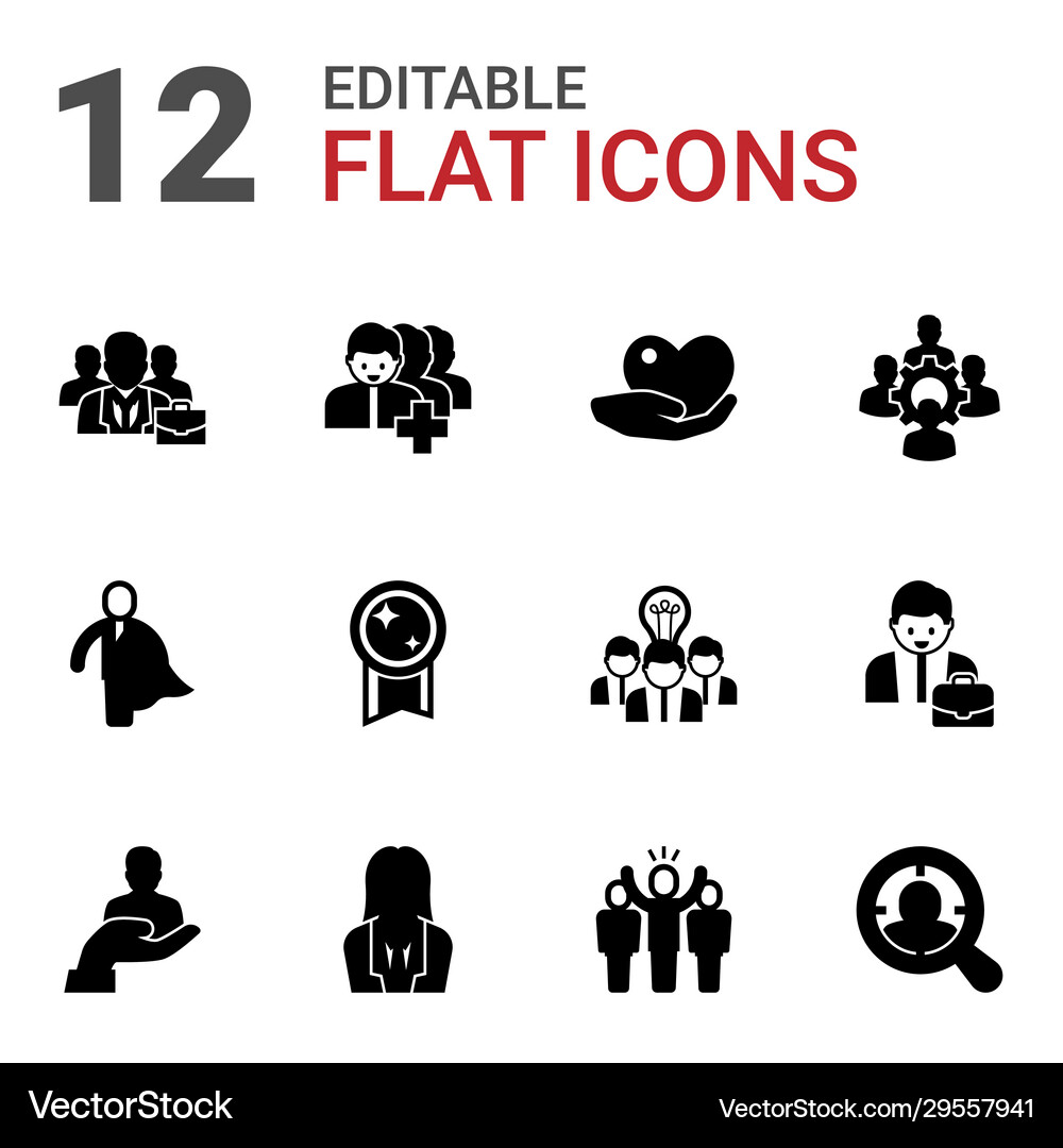 12 human filled icons set isolated on white Vector Image