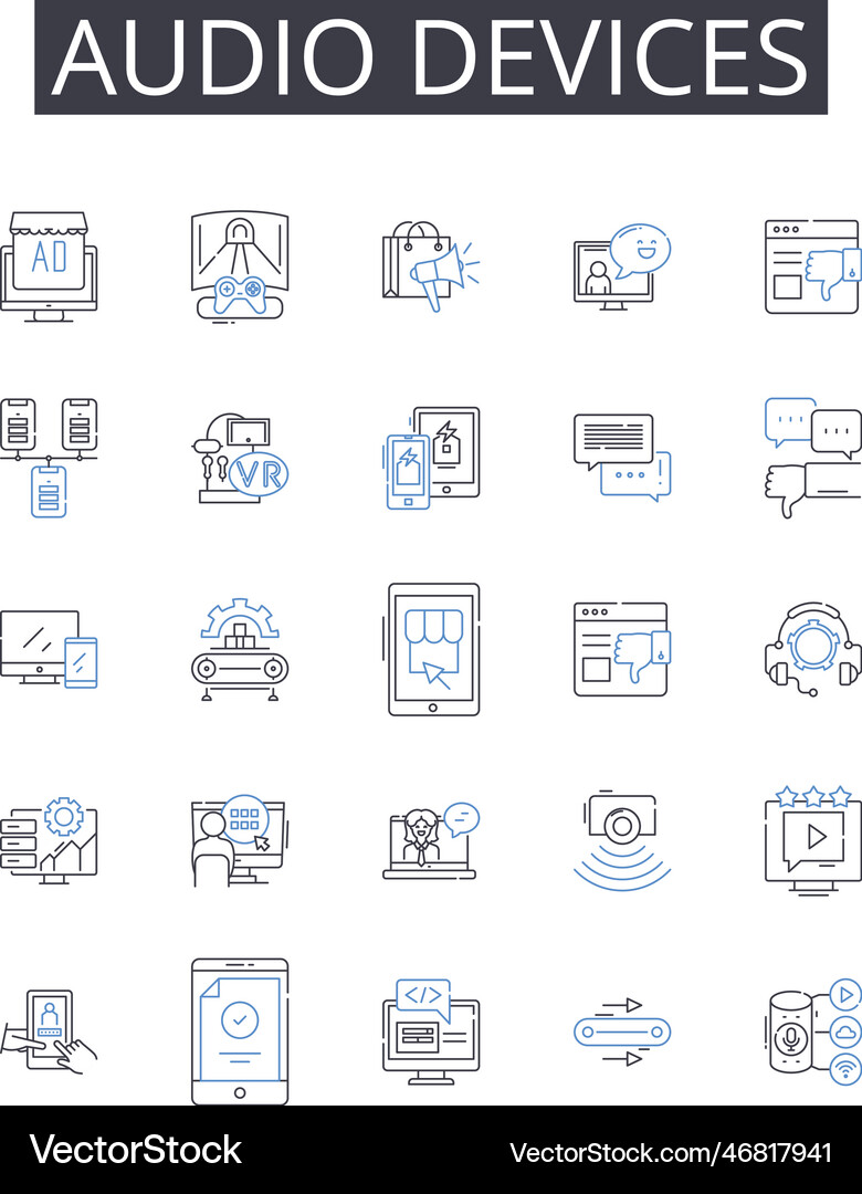 Audio devices line icons collection classic Vector Image