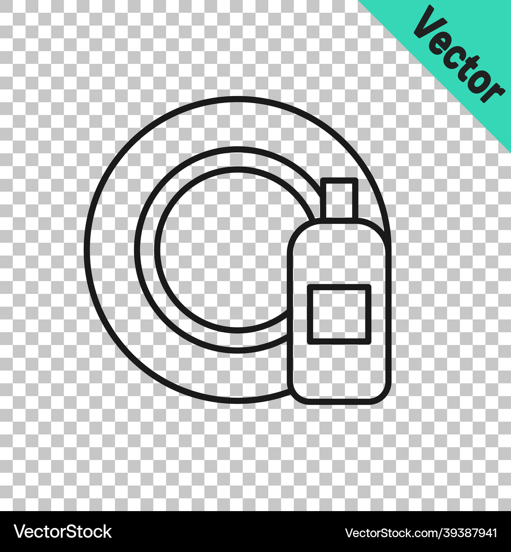 Black line dishwashing liquid bottle and plate Vector Image