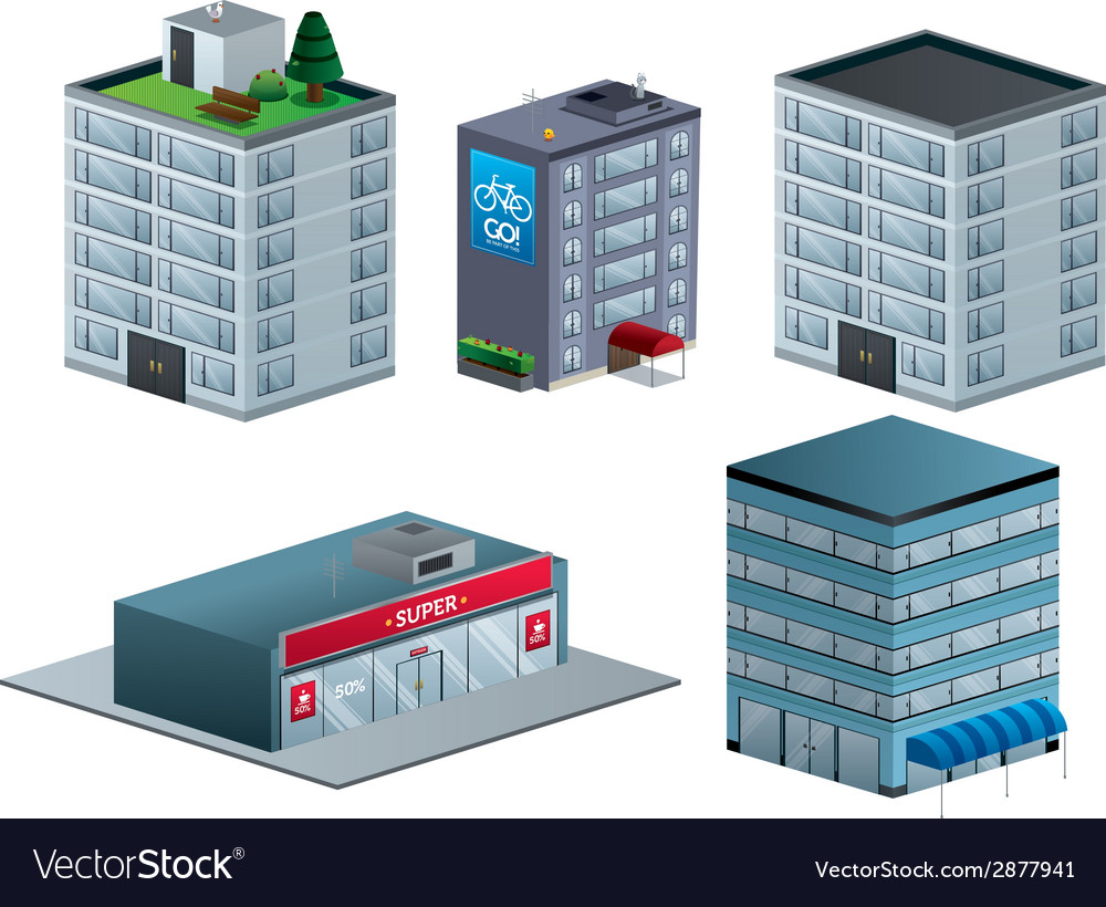 Building isometric set isolated Royalty Free Vector Image