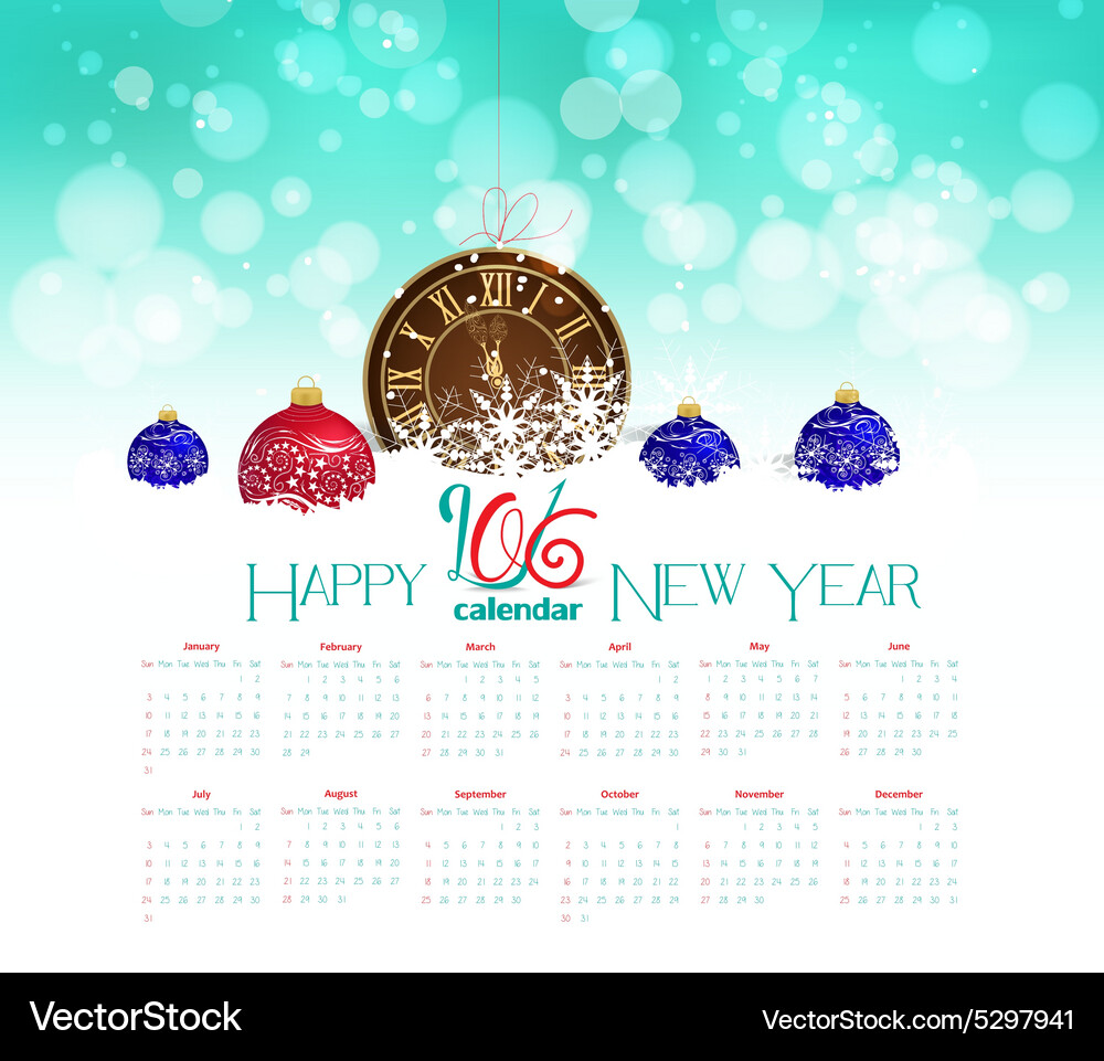 Calendar 2016 pocket watch in snow Royalty Free Vector Image