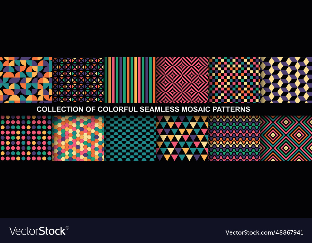 Collection Of Bright Seamless Colorful Geometric Vector Image