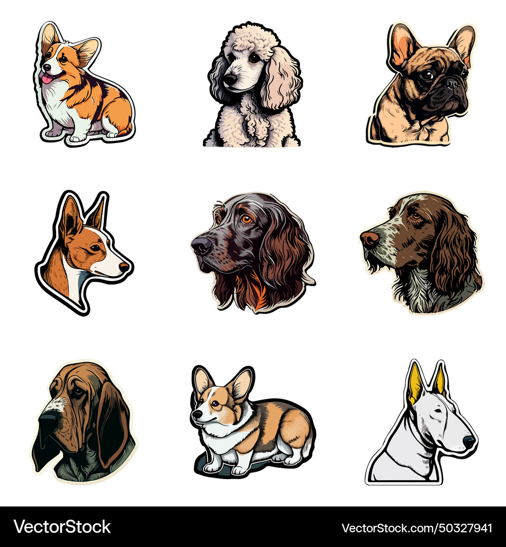 Dog stickers flat icon set isolated on white Vector Image