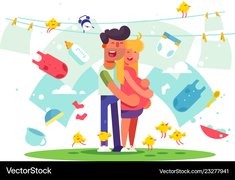 Pretty couple cuddling outdoors and smiling Vector Image