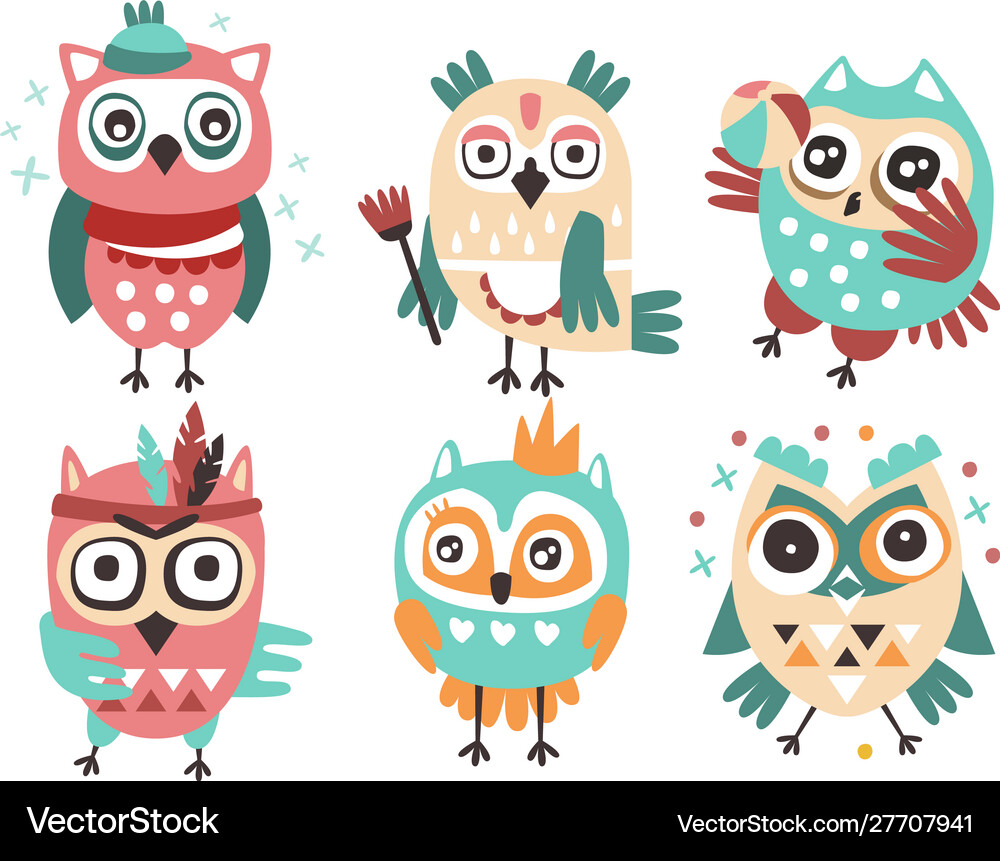 Set humanized stylish owls Royalty Free Vector Image