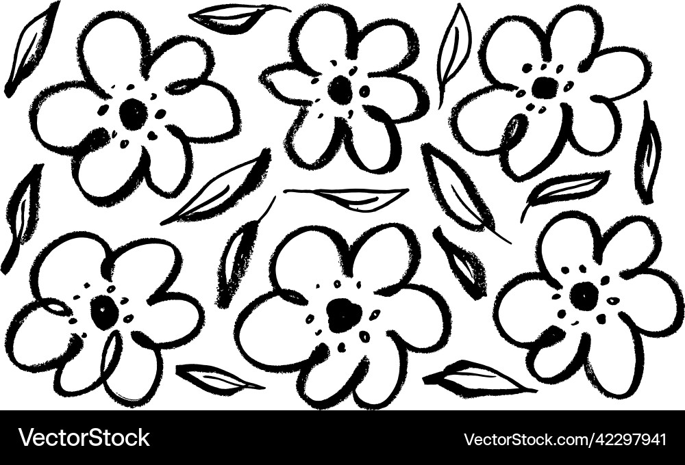 Set of linear flowers isolated on white background