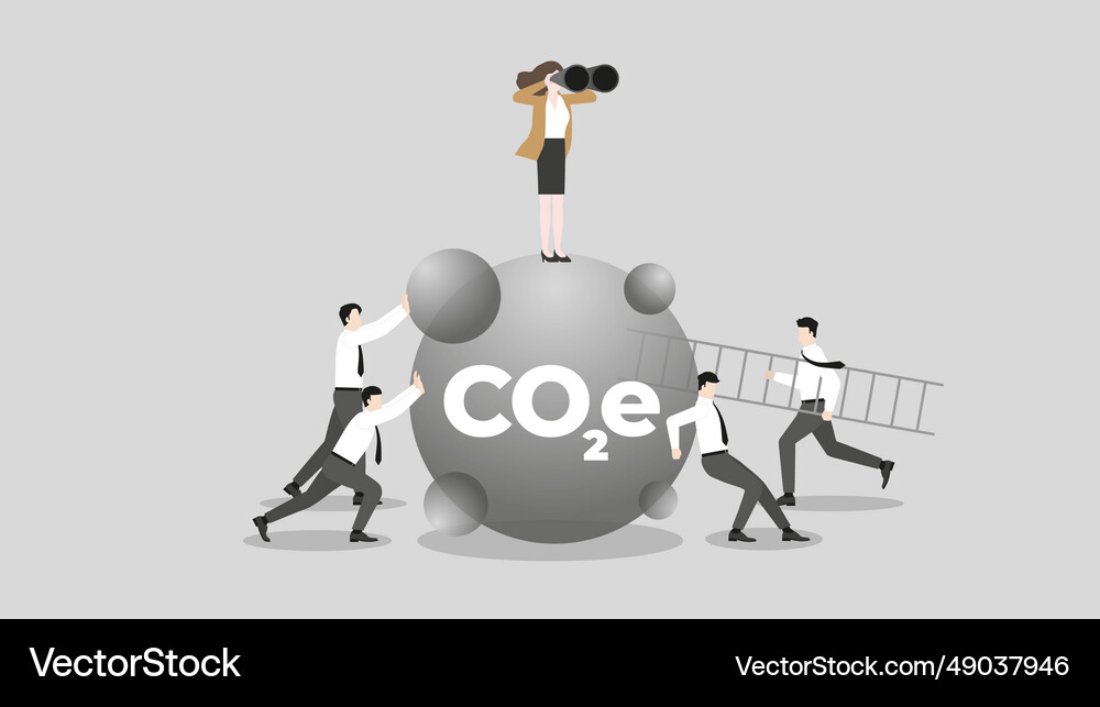 A vision businesswoman use binoculars on co2e Vector Image