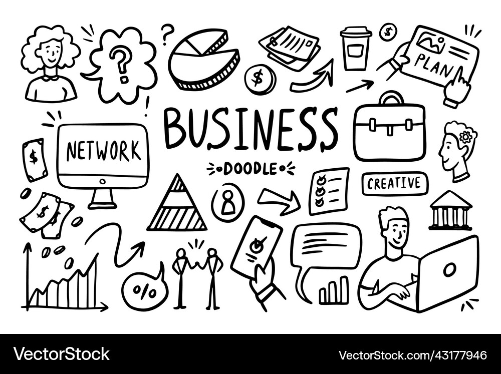 Business doodle set simple sketch outline Vector Image