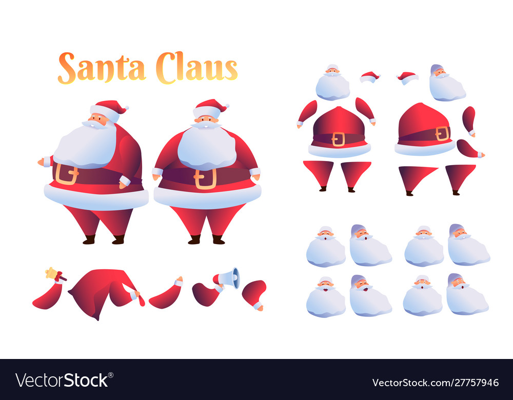 Cartoon santa claus animation christmas set Vector Image