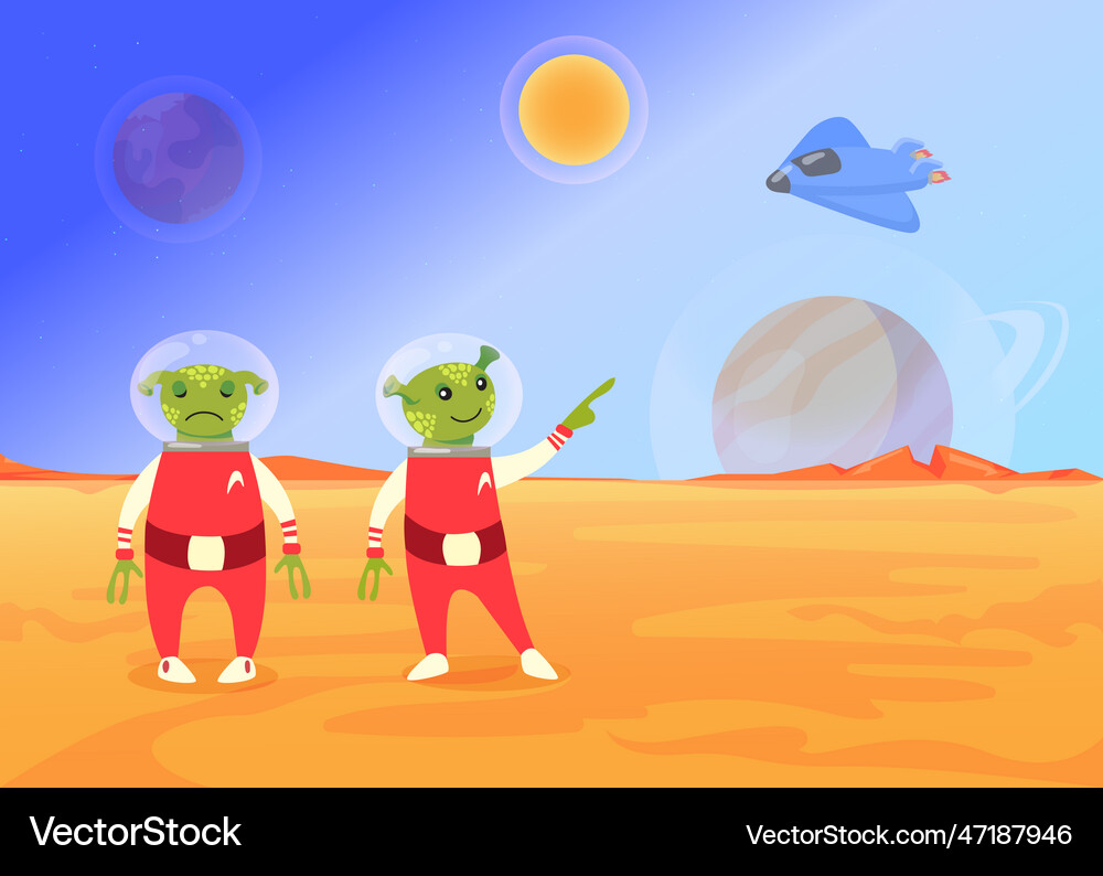 Cute cartoon aliens in space suit flat Royalty Free Vector