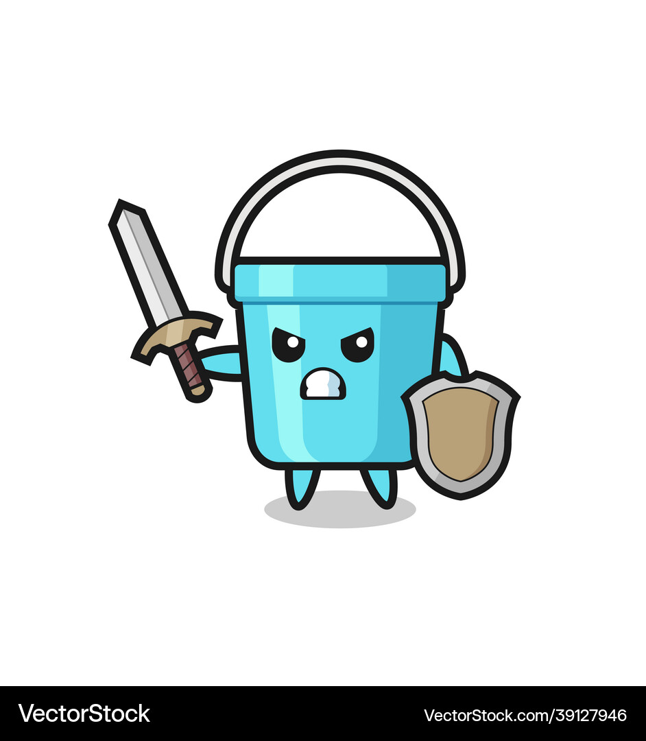 Cute plastic bucket soldier fighting with sword Vector Image