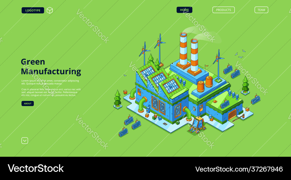 Green manufacturing with solar and wind energy Vector Image