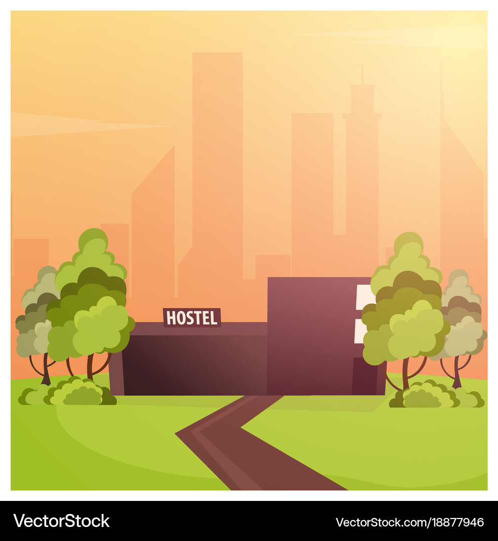 Hostel building guest house hotel Royalty Free Vector Image