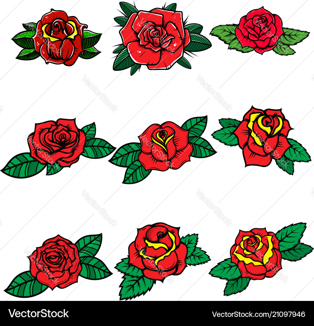 Set tattoo style roses design element Royalty Free Vector