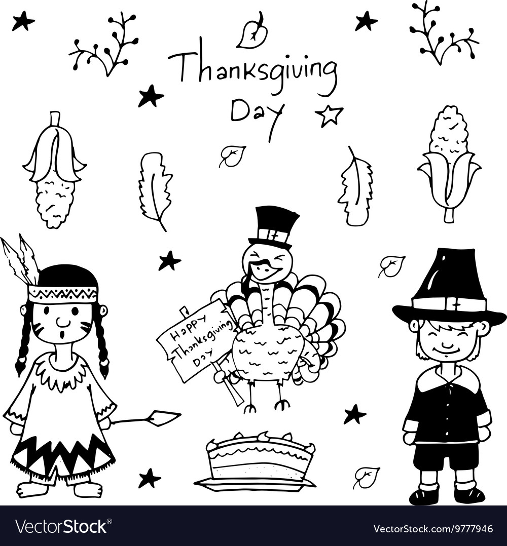 Sketch doodle thanksgiving icon set Royalty Free Vector