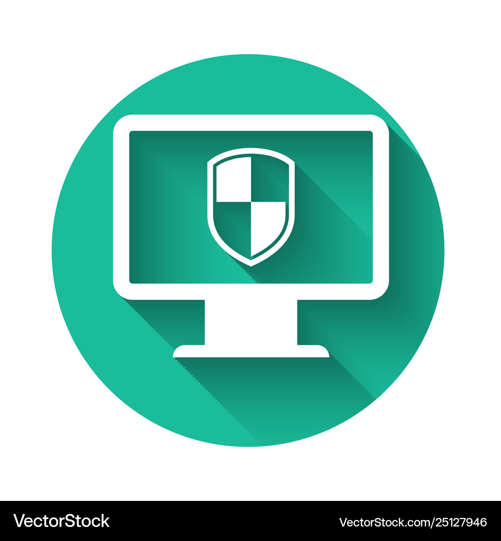 White computer monitor and shield icon isolated Vector Image
