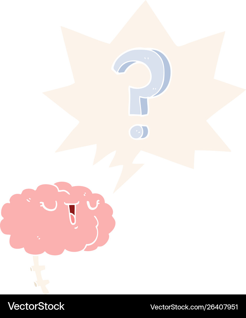Cartoon curious brain and speech bubble in retro Vector Image