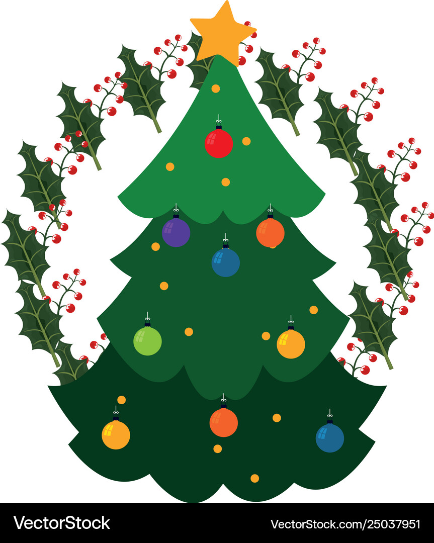 Christmas tree wreath leaves decoration Royalty Free Vector