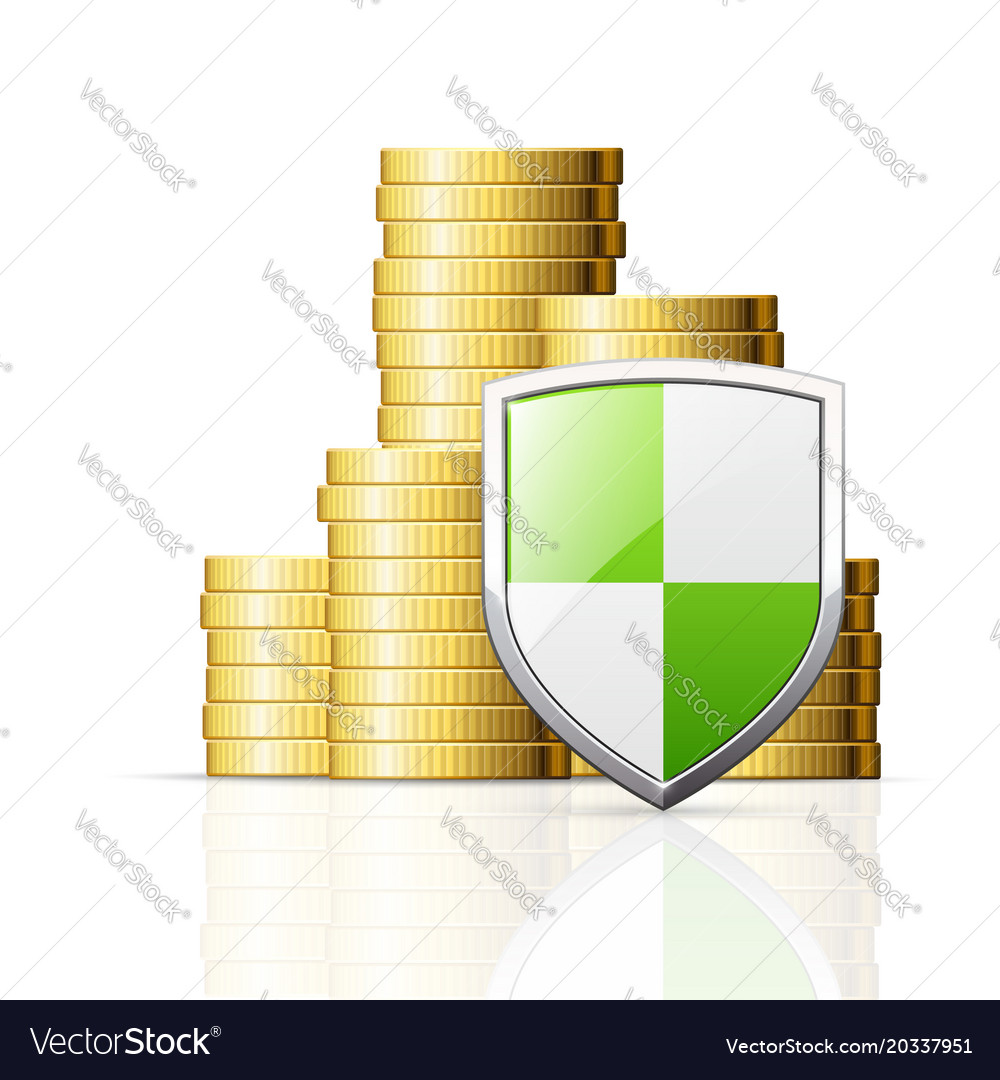 Coins stack and shield Royalty Free Vector Image