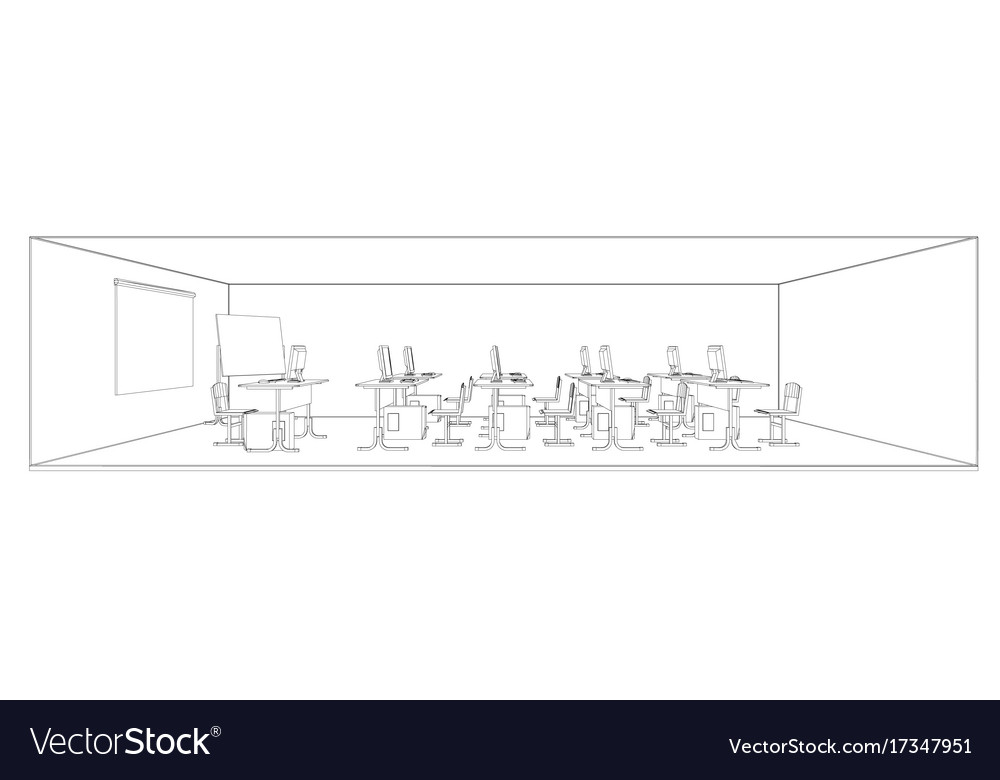 Computer class with tables and computers Vector Image