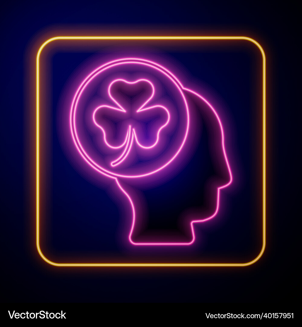 Glowing neon human head with clover trefoil leaf Vector Image