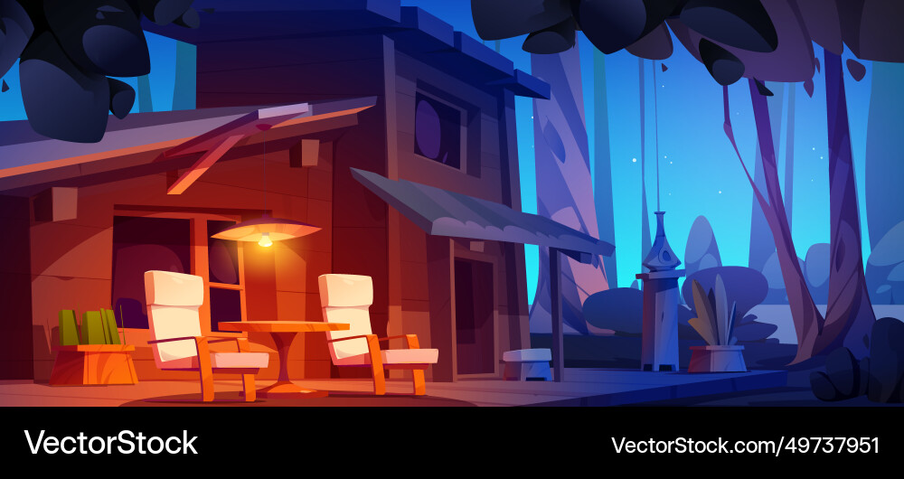 House building terrace with light at night scene Vector Image