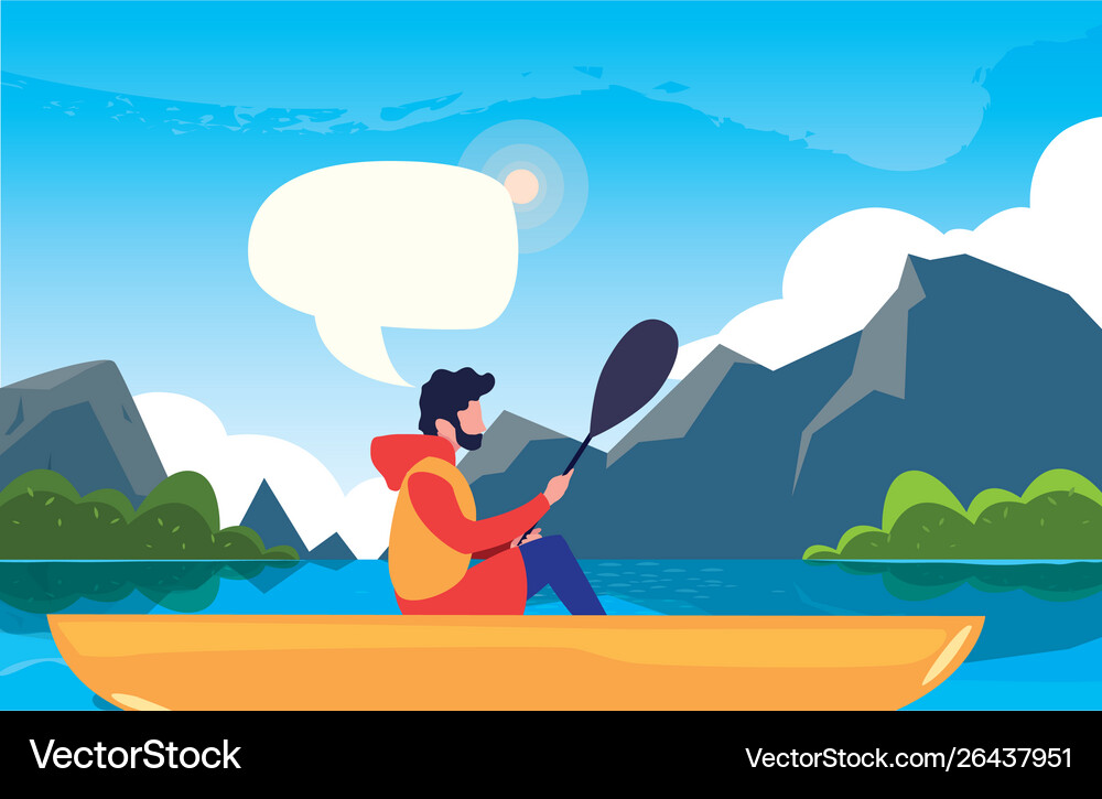 Man with boat and adventure rowing Royalty Free Vector Image