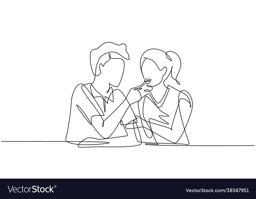 Single Continuous Line Drawing Romantic Man Feeds Vector Image