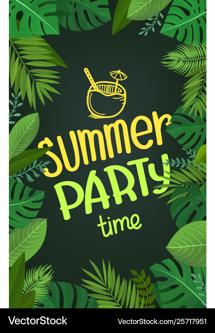 Summer party time composition with green tropical Vector Image